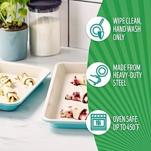 Healthy Ceramic Nonstick Turquoise Toaster Oven Baking Sheet, Set of 2 ...