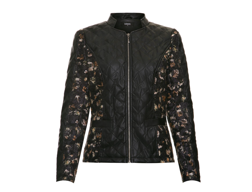 Klass Floral and Faux Leather Lined Jacket Black/Multi Size 16 RRP £50. ...