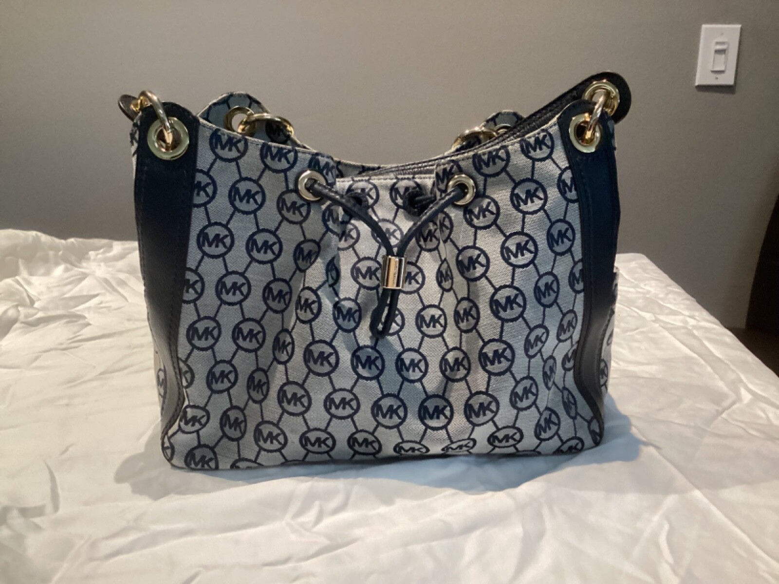 Michael Kors navy blue Ludlow Signature MK Satchel Bag - Gem