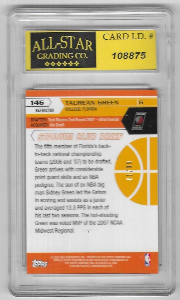 Taurean Green 2007 TOPPS TSC NBA REFRACTOR ROOKIE CARD 146 Trail ...