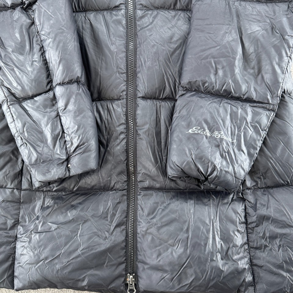 Eddie Bauer Jacket Womens M Black Full Zip Down Hooded Puffer Trench ...