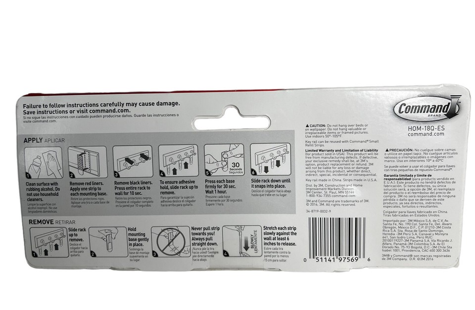 NEW Command Key Rail Indoor Use Holds 2 lbs White HOM-18Q-ES Damage ...