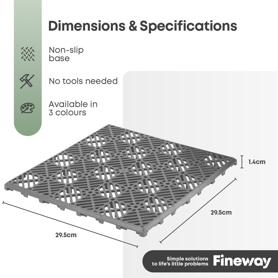 FINEWAY Interlocking Garden Tiles 9 Pack Grey Patio Flooring Tiles Non ...
