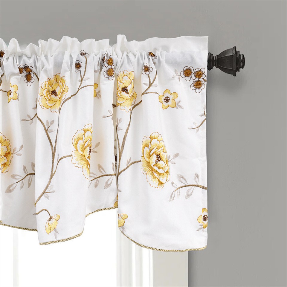 Pastoral Floral Embroidered Cafe Kitchen Window Curtain Valance 60"Wx19 ...