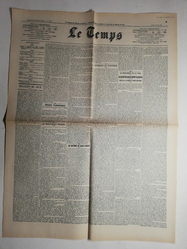 N494 La Une Du Journal Le Temps 20 juin 1928 nouvelles de l'étranger | eBay