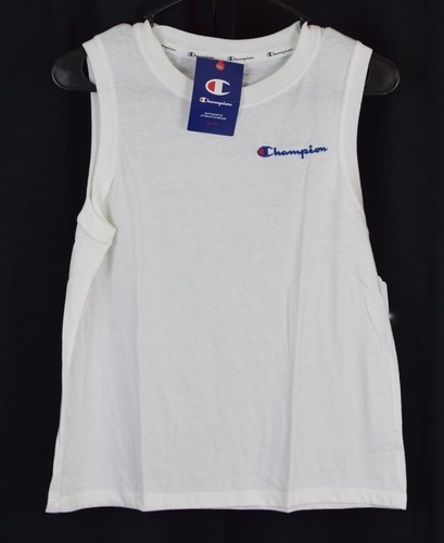 Champion Women's Powerblend Muscle Tank Left Chest Script White Size ...