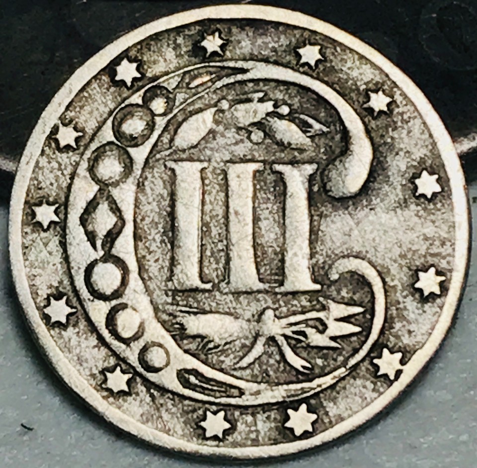 1861 Three Cent Silver Piece Trime Type 3 CONTEMPORARY FORGERY US Coin ...