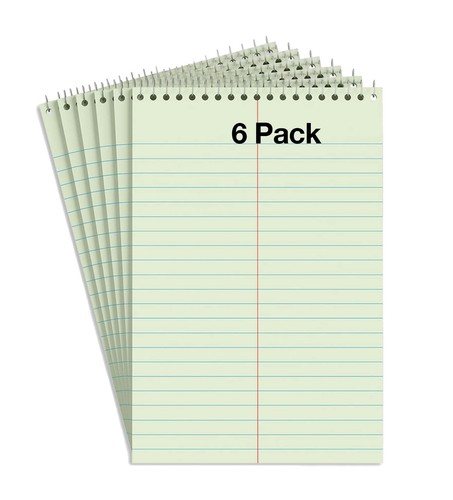 Steno Pads Notebooks, Top Bound Spiral Book - Gregg Ruled, Green Tint ...
