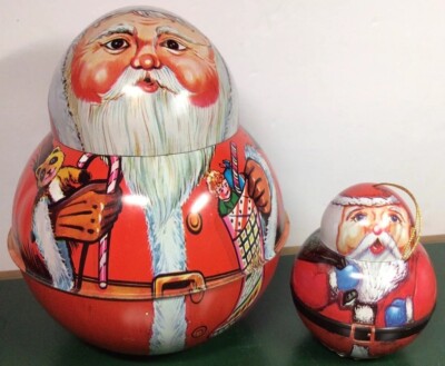 Vintage Lot Tin Metal Roly Poly Santa Christmas Toy Candy Containers ...