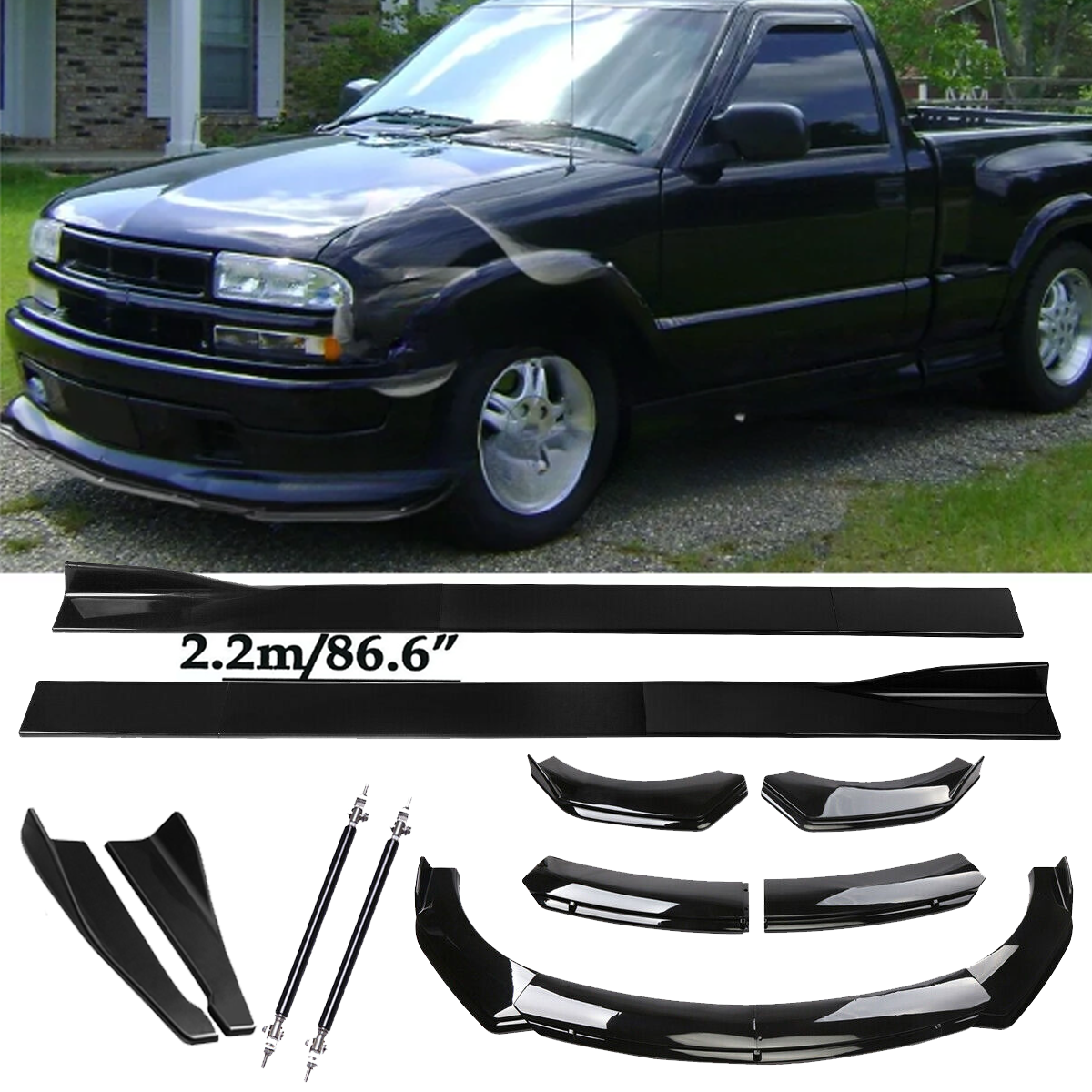 Front Bumper Lip Spoiler Side Skirts Rear Lip Glos Black For Chevrolet ...