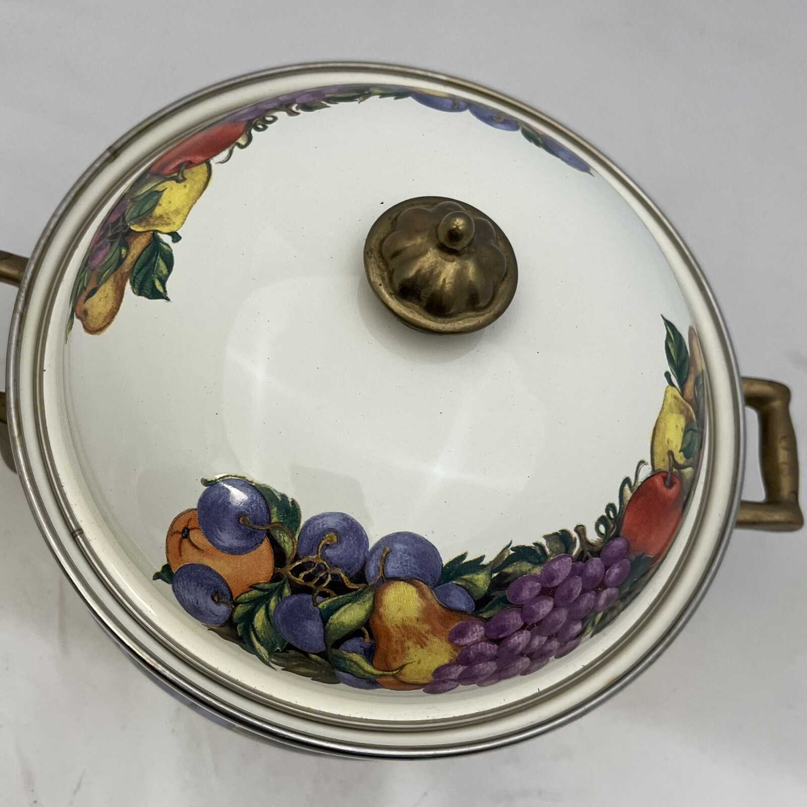 Vintage Cornucopia Ceramic Casserole Dish With Lid Handles Fruit Design ...