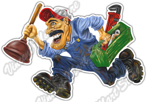 Plumber Running Plunger Pipe Drain Wrench Car Bumper Vinyl Sticker ...