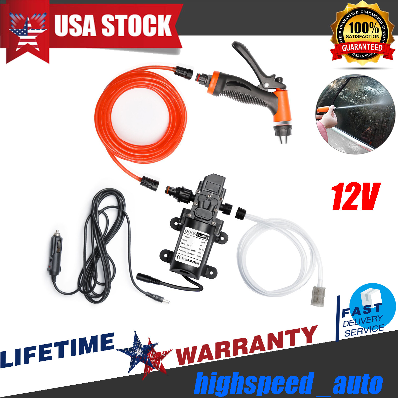 High Power Cleaner 12V With Water Pump Car Pressure Washer Electric Gun ...
