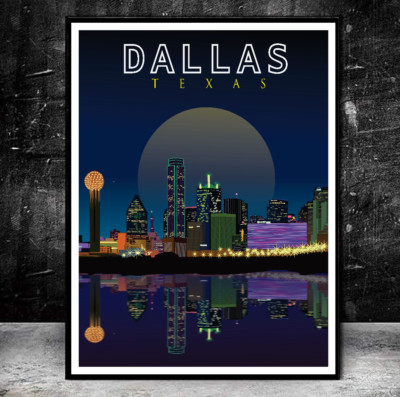 Dallas Travel Print Dallas Texas Skyline, Wall Art Print, Travel Poster ...