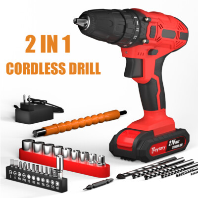 Battery 21V Cordless Drill Combi Driver High Power Electric Screwdriver ...