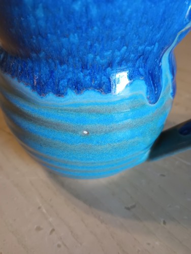 Healing Touch Pottery Mug Blue Drip Glaze Thumb Rest Brown Stone Multi-colored | eBay
