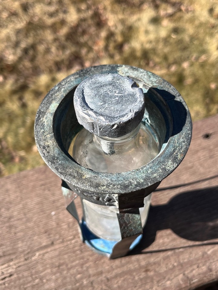 Antique Soda Acid Fire Extinguisher Clear Glass Acid Bottle and Cage ...