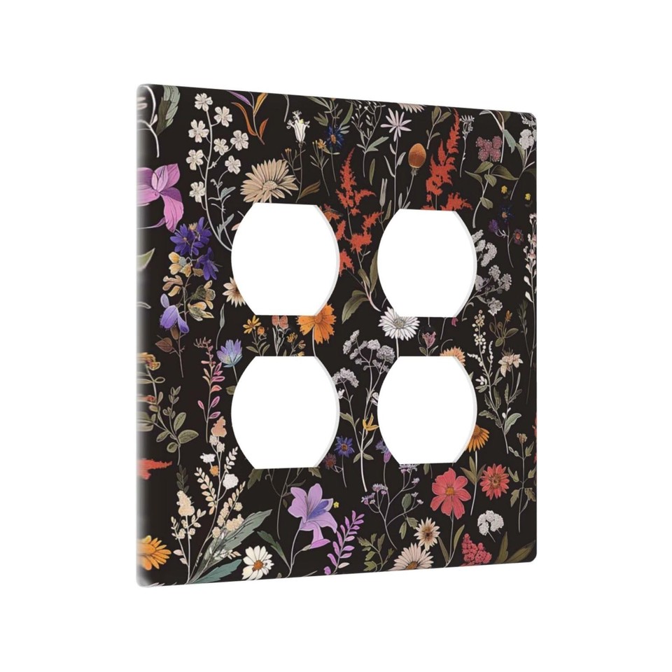 Decorative Outlet Covers with Rustic Coloful Flower Leaf on Black ...