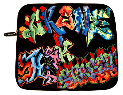 Calvin Klein 13 1/2" x 12" Black Nylon w/Graffiti Writing Laptop ...