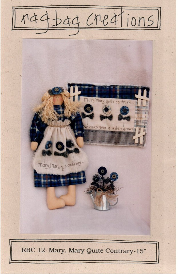 Mary Mary Quite Contrary 15 Inch Doll Craft Pattern Folk Art Primitive ...