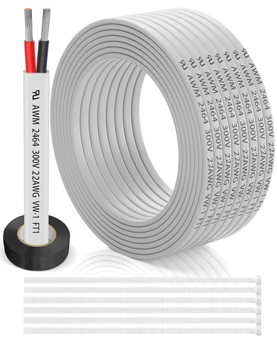22 Gauge Wire 2 Conductor Electrical Wire 30FT, 22 AWG Flat 2 Wire ...