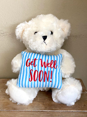 "Get Well Soon" Plush Teddy Bear w/ Striped Pillow Stuffed Animal Gift ...