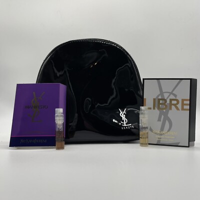 YVES Saint Laurent Black BEAUTE Bag YSL In Silver-includes 2 YSL ...