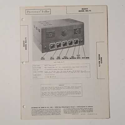 SAMS PHOTOFACT SERVICE MANUAL 28-22 MASCO TUBE AMPLIFIER MA-75 | eBay