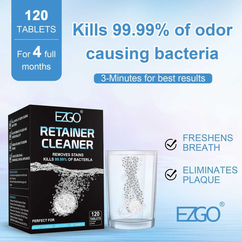 EZGO Retainer Cleaner Tablets Denture Cleaning Tablets Dental ...