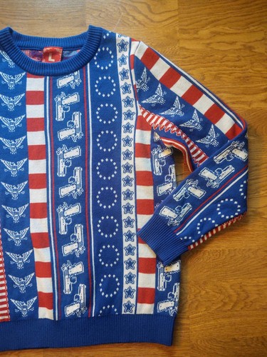 Retro Rifle Men's Knit Sweater Size Large America USA Red White And ...