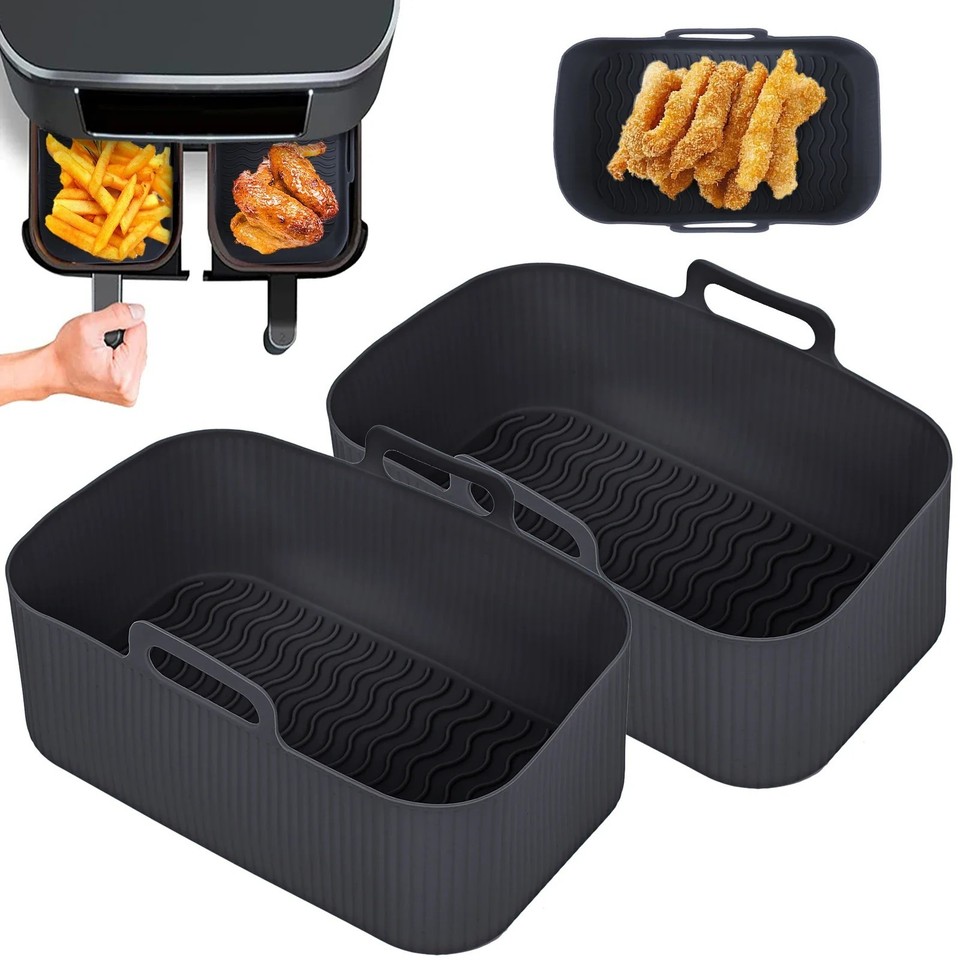 2Pcs Air Fryer Silicone Pot - Rectangle Baking Tray Liners Insert ...