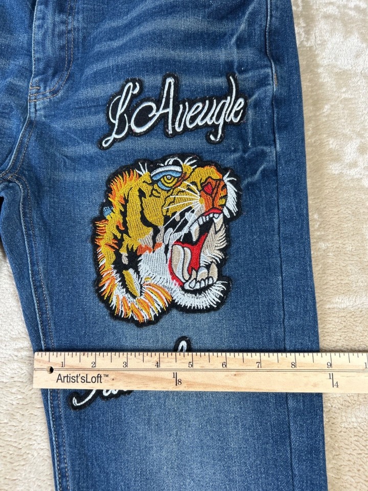 Switch Remarkable Mens 32x32 Blue Jeans W/ Embroidered Tiger & Floral ...