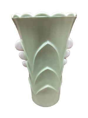 Vtg Anchor Hocking Art Deco Jadite Color Glass/Vitrock Vase Atq 1930's ...