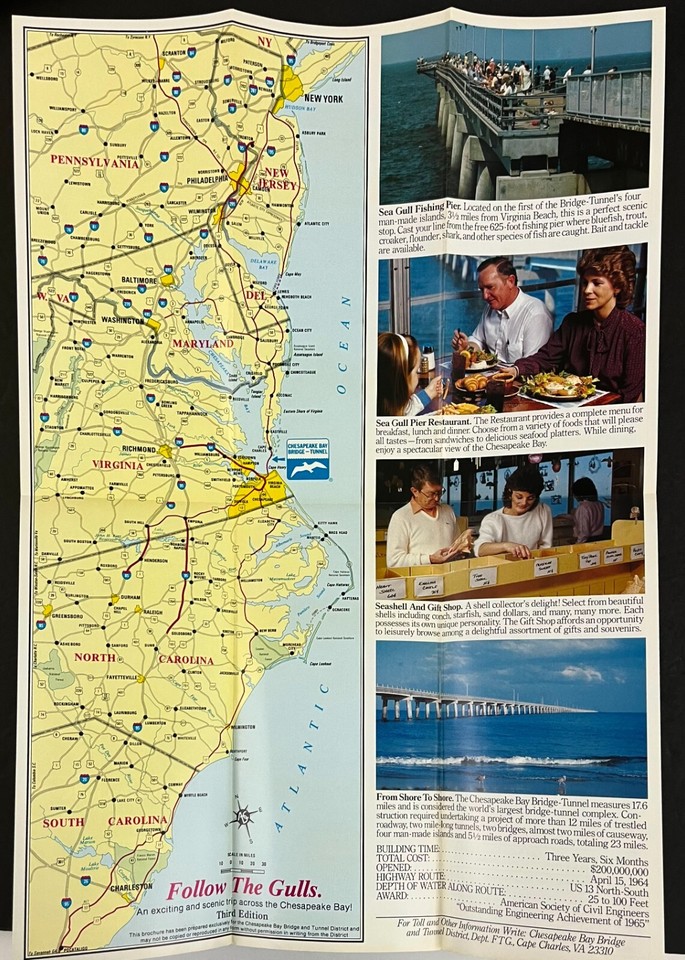 1980s Chesapeake Bay Bridge Tunnel Virginia Beach Map Vintage Travel ...