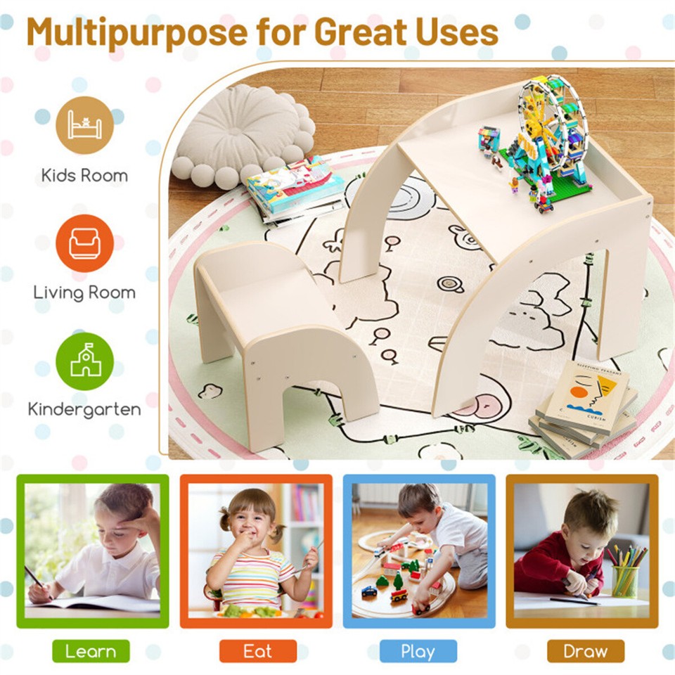 Kids Furniture Set with 1 Kids Table and 1 Chair White | eBay