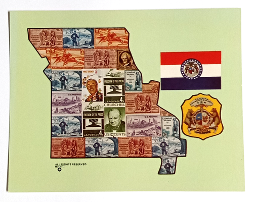 Missouri Commemorative Postage Stamp Map Postcard 1971 w/ MO State Flag ...