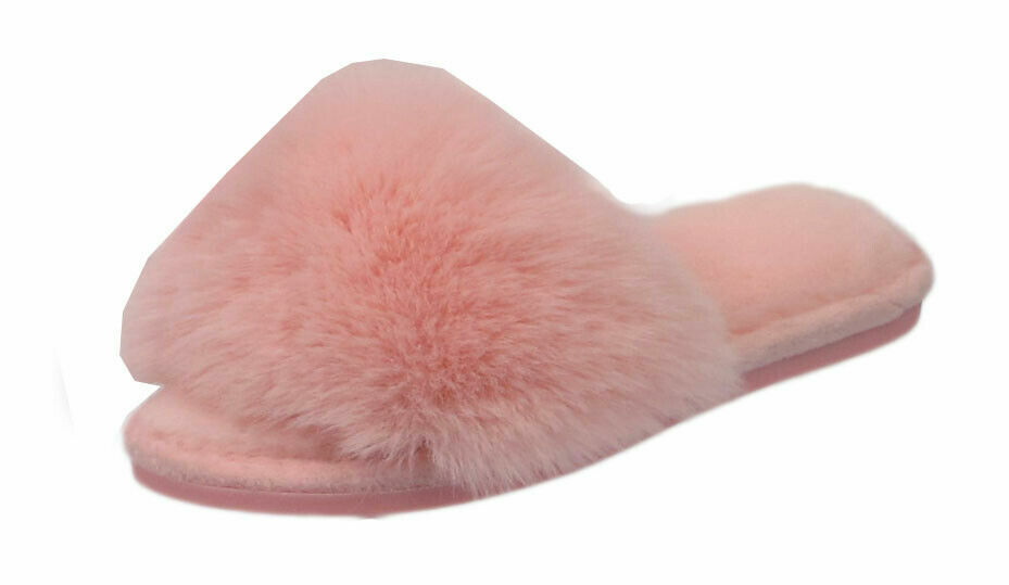 Kids Girls Furry Fluffy Open Toe Sliders Slippers Mules Flip Flops ...