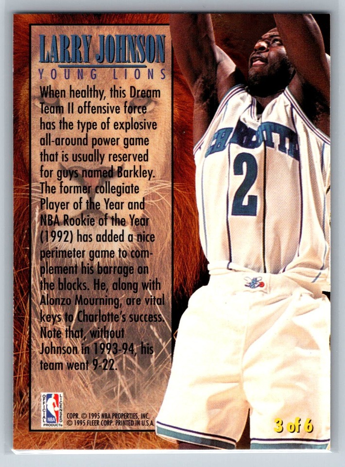1994-95 Fleer Larry Johnson Young Lion Insert Charlotte Hornets #3 | eBay