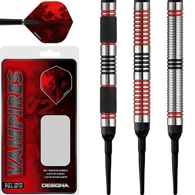 Soft Tip Vampires V2 Darts Set 18g 19g 20g grams Tungsten Softip Black ...