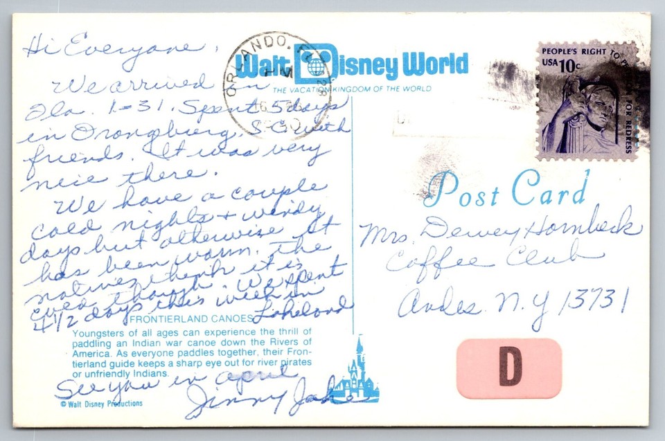 Walt Disney World Frontierland Canoes Florida FL Postcard | eBay