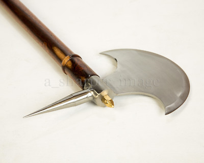 Medieval 32" Battle Axe + Spike + Studded Handle Curved Single Bit SALE ...