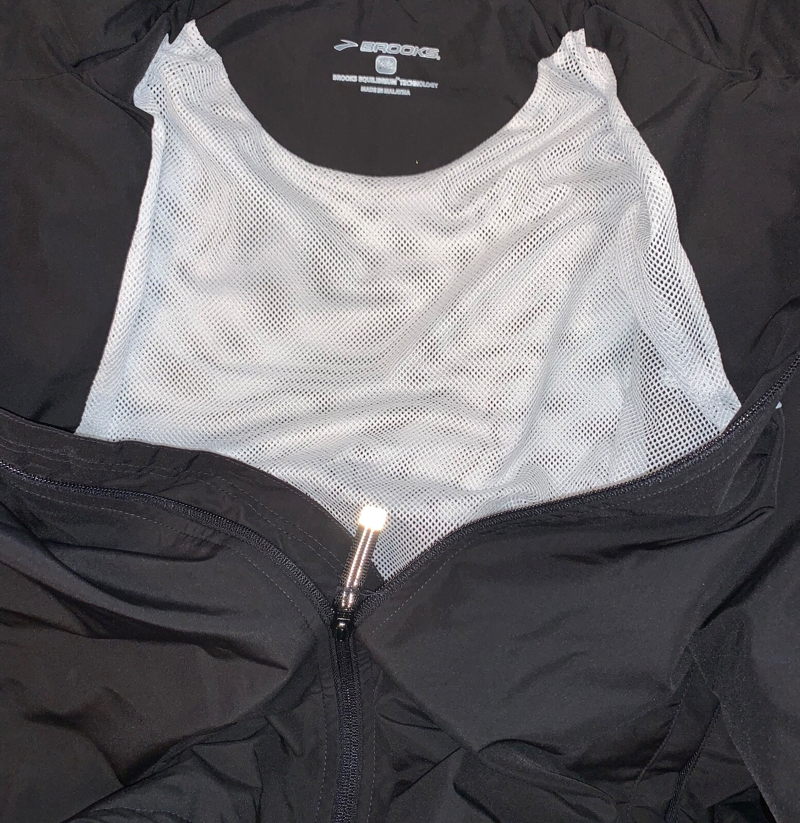 Brooks XS Extra Small Full Zipper Jacket Equilibrium Black White Mesh ...