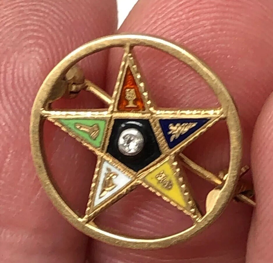 Vintage 14k Gold Masonic Eastern Star Enamel Diamond Brooch Pin | eBay