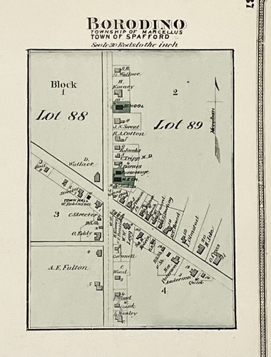 1874 HAND COLORED Street Map of SPAFFORD NEW YORK Onondaga County ...