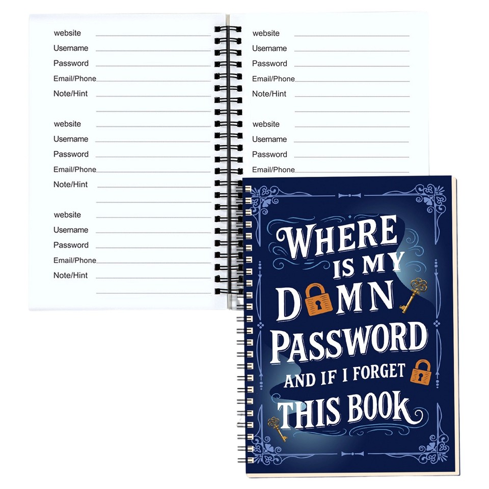 Fun Password Notebook - Spiral binding, with lock icons&fun security ...