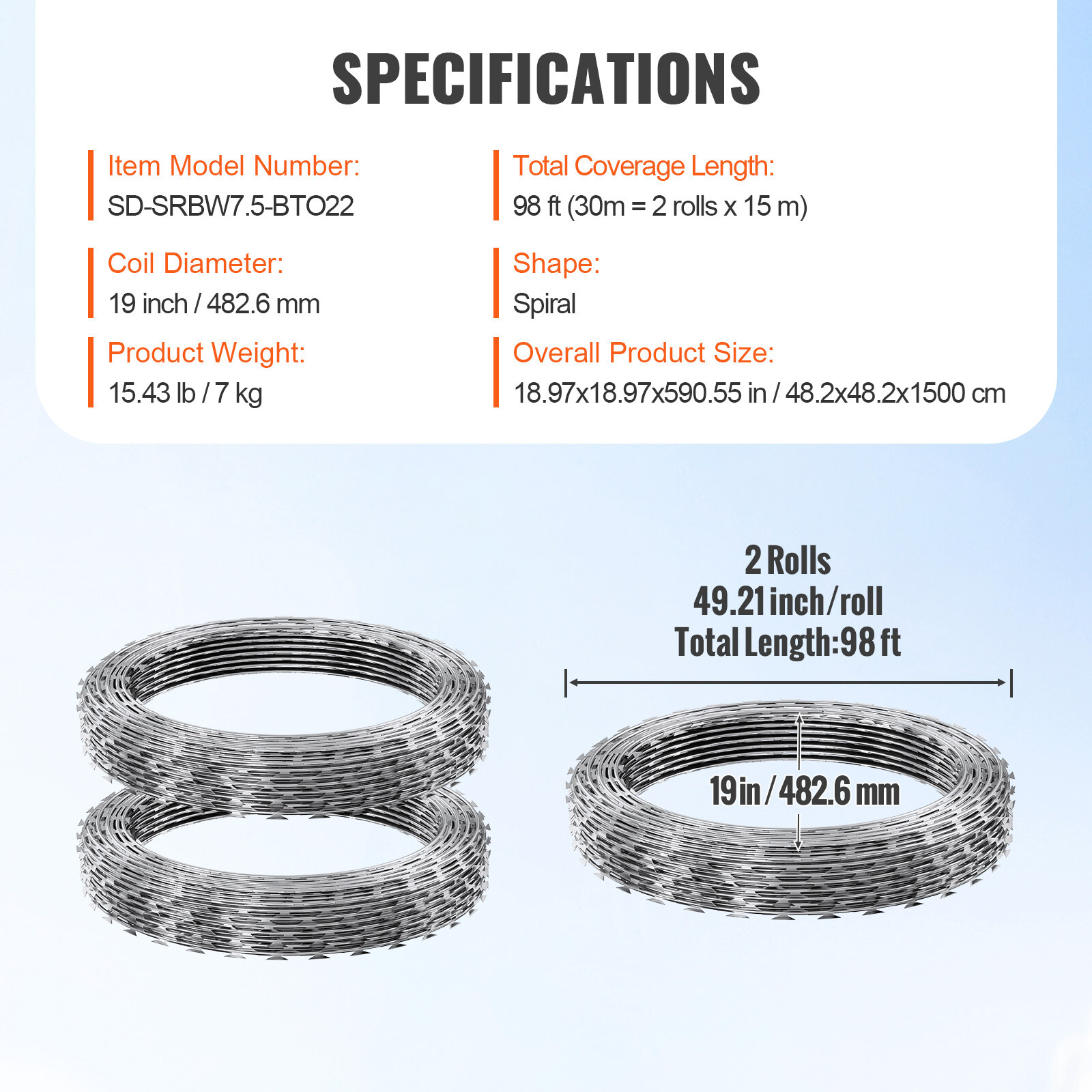 VEVOR Razor Wires Razor Barbed Wire 98 ft 2 Rolls Razor Wire Fencing ...