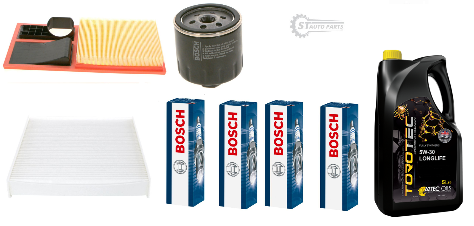 FOR VW POLO 1.4 PETROL SERVICE KIT BOSCH SPARK PLUGS WITH 5L FULLY ...