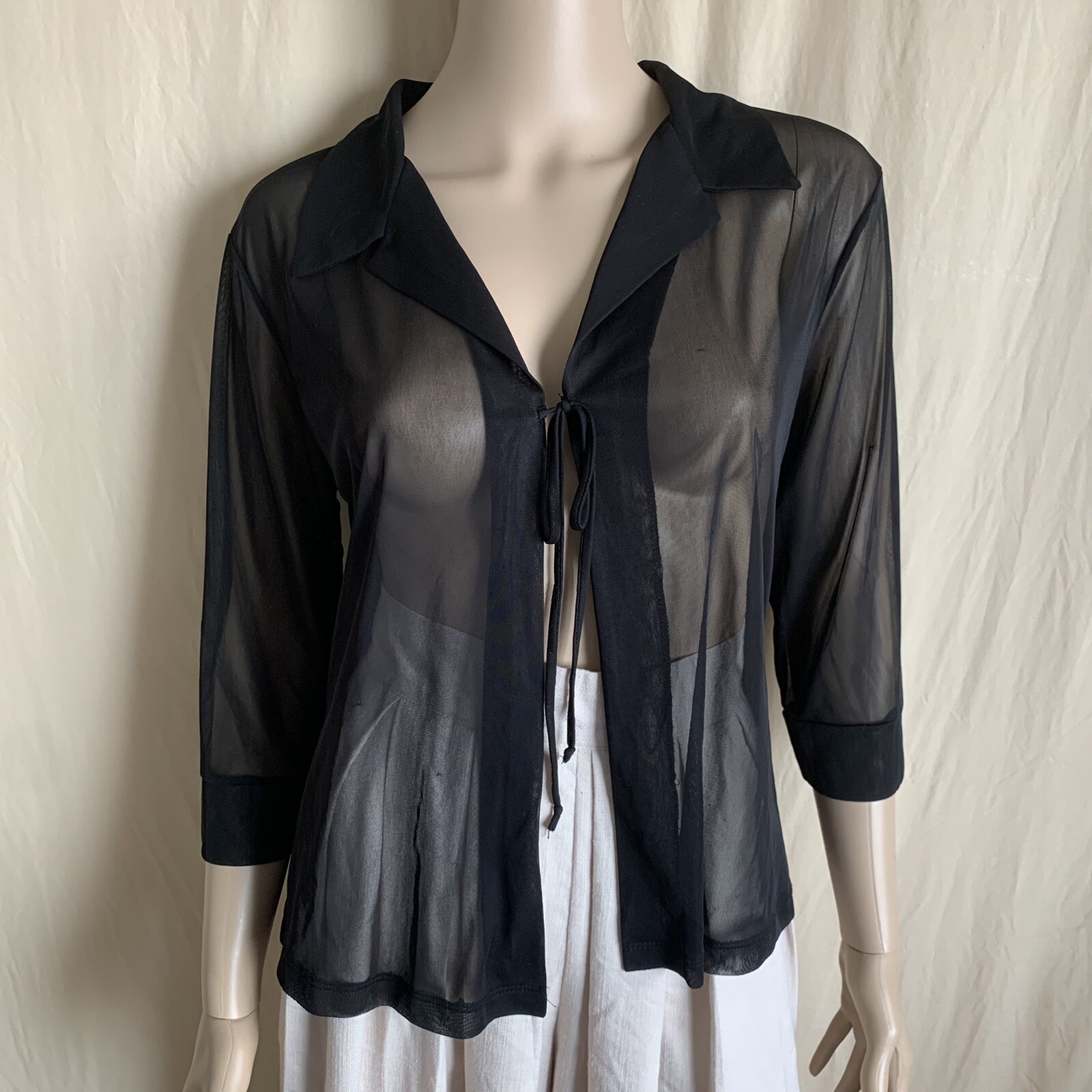 vintage black transparent poly mesh cardigan - Gem