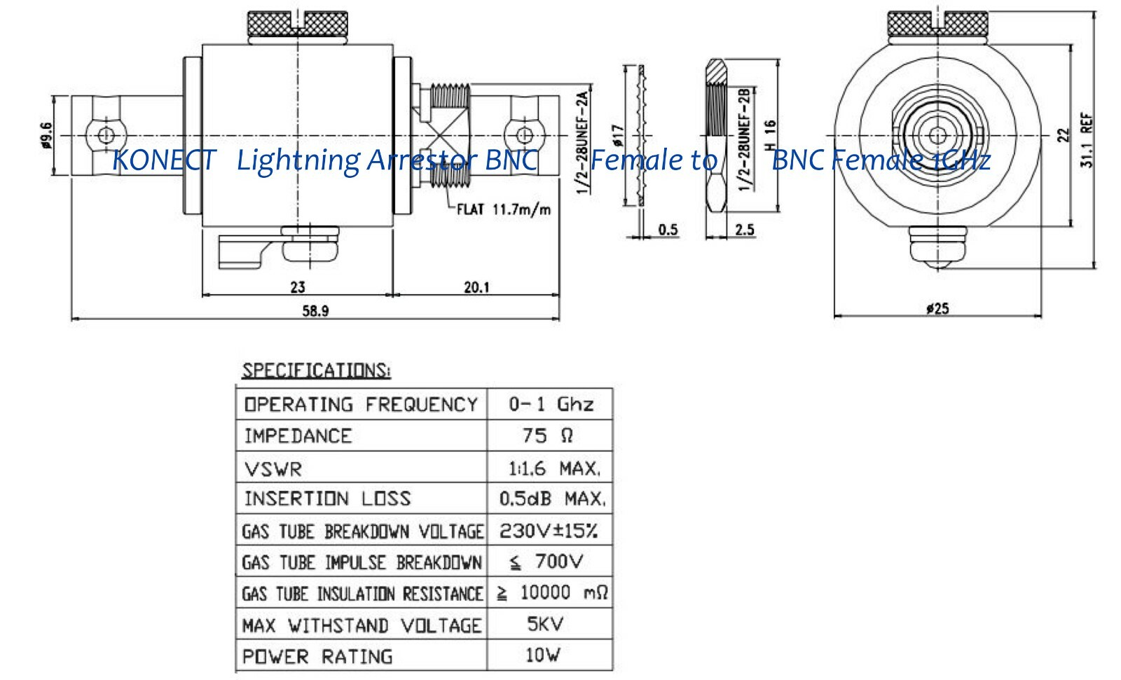RF Coaxial Surge Protector Lightning Arrester 1GHz BNC Female to BNC ...