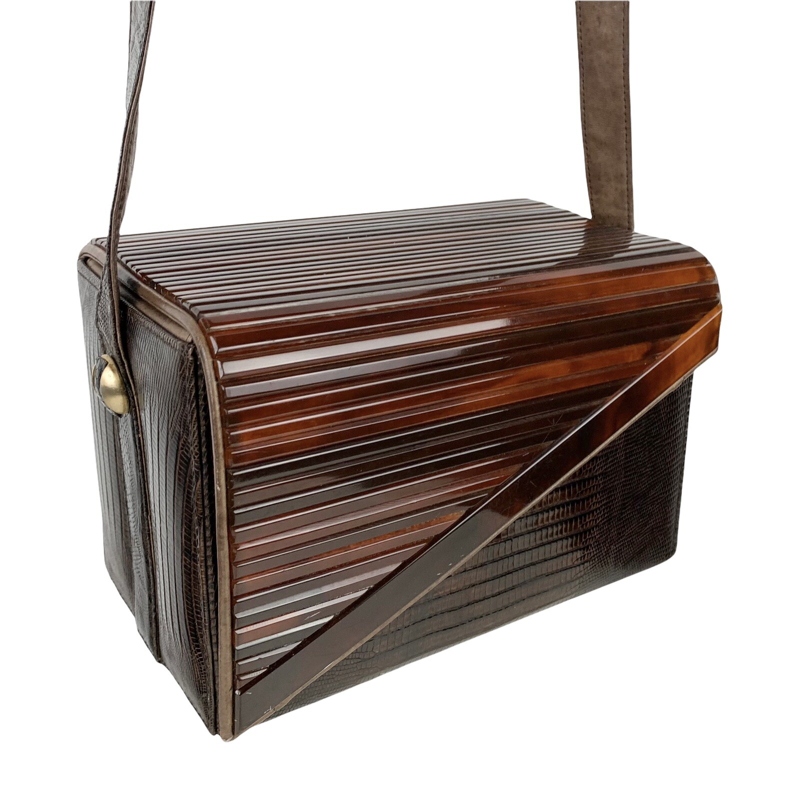 Versace Rare Vintage Lizard Box Shoulder Bag - Gem